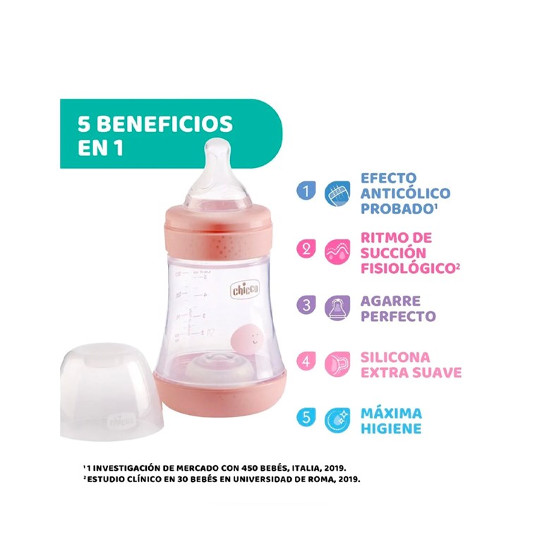 MAMADERA ROSA PERFECT 5 150ML 0+ FLUJO LENTO CHICCO - America Bebes